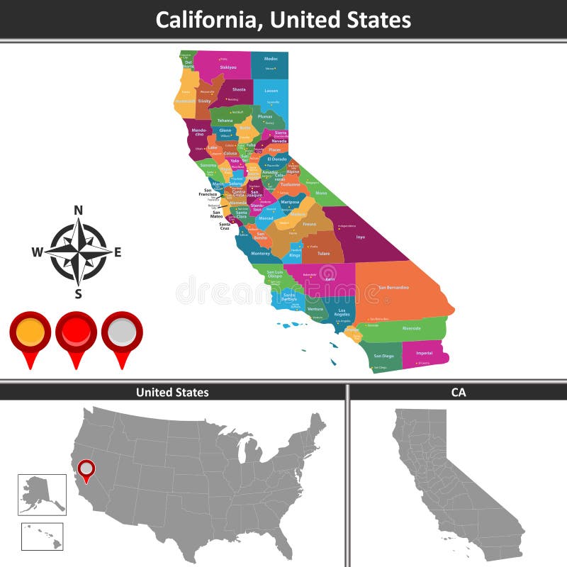 Mappa Della California, Stati Uniti Illustrazione Vettoriale ...