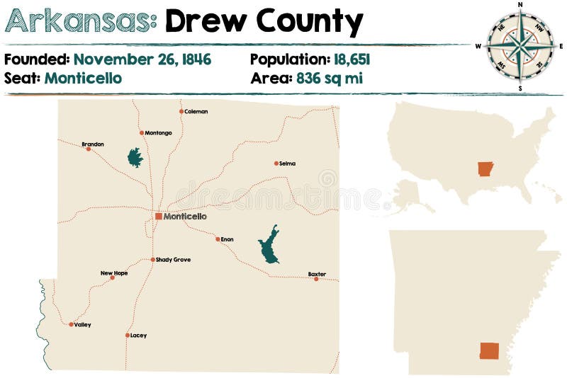 Mappa Di Drew County, Arkansas Illustrazione Vettoriale - Illustrazione ...