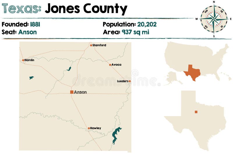 Mappa Di Jones County Nel Texas Illustrazione Vettoriale ...