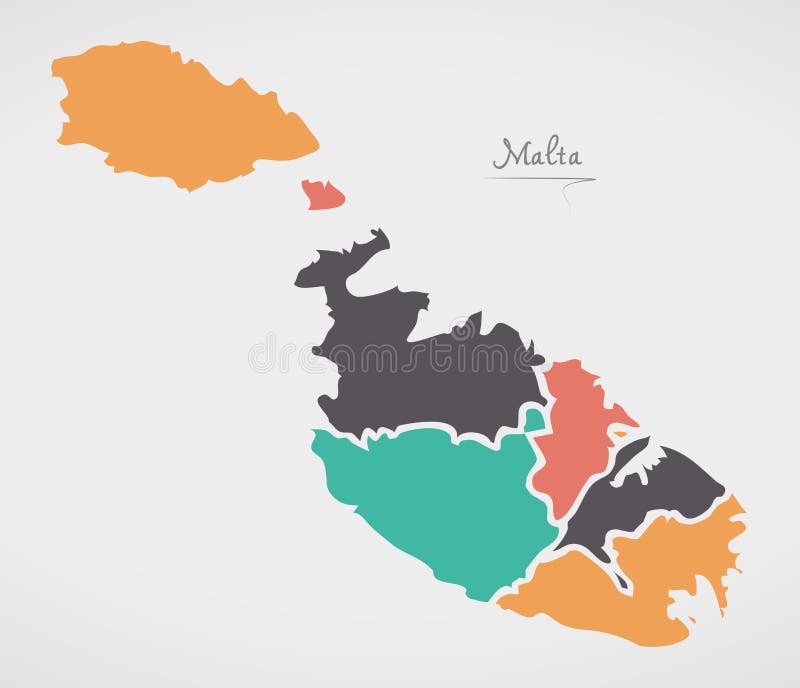Mappa Di Malta Con Gli Stati E Le Forme Rotonde Moderne Illustrazione ...