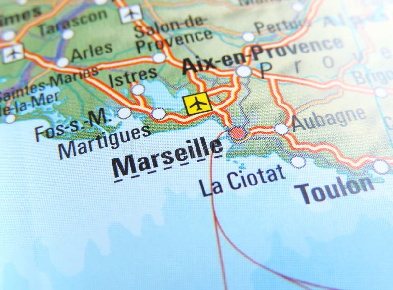 Marsiglia sulla mappa fotografia stock. Immagine di porto - 122929674