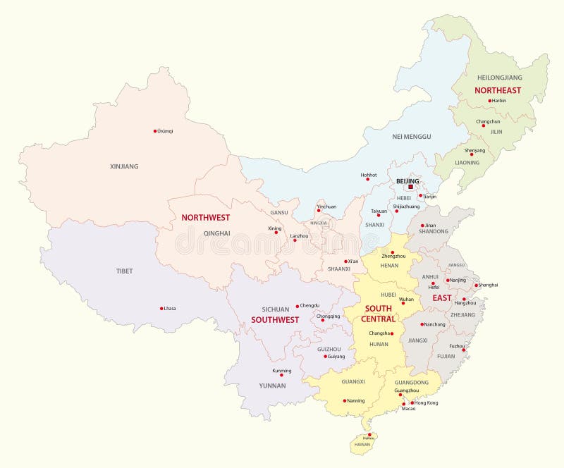 Mappa Di Regioni Della Cina Illustrazione di Stock - Illustrazione di ...
