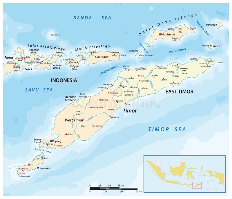 Mappa Di Timor Island East Timor E Indonesia Illustrazione Vettoriale ...