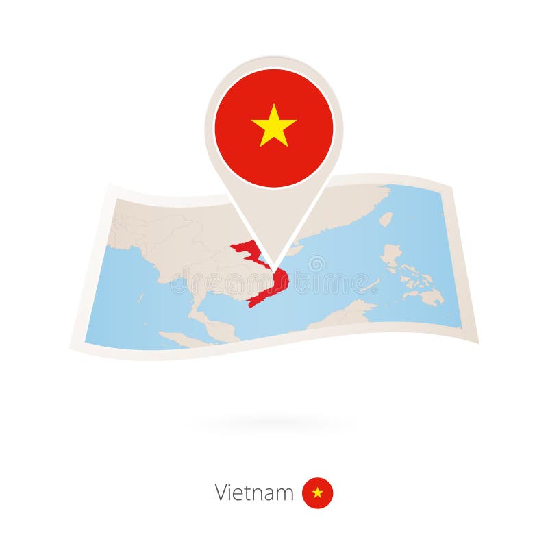 Mappa Piegata Della Carta Del Vietnam Con Il Perno Della Bandiera Del ... Mappa Piegata Della Carta Del Vietnam Con Il Perno Della Bandiera Del ...