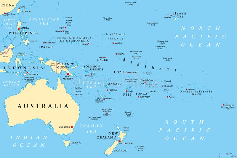 Mappa politica di Oceania illustrazione vettoriale. Illustrazione di ...