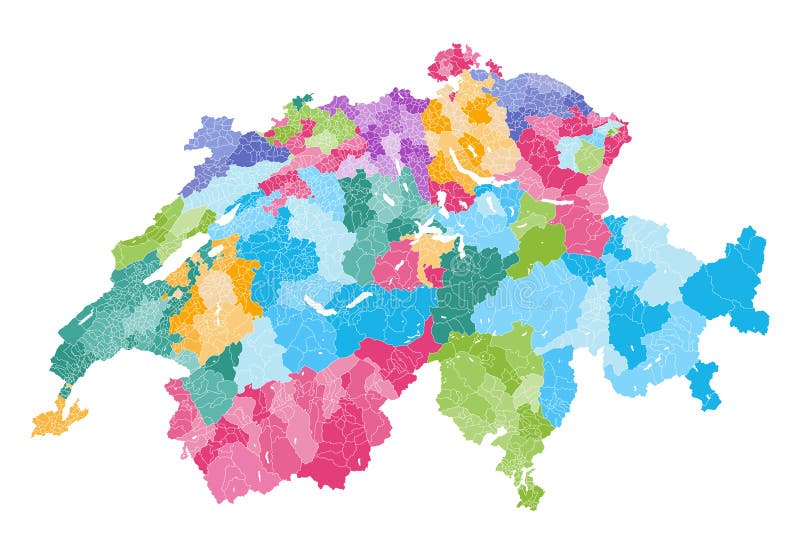 Mappa Vettoriale Della Svizzera Colorata Per Cantoni Illustrazione ...