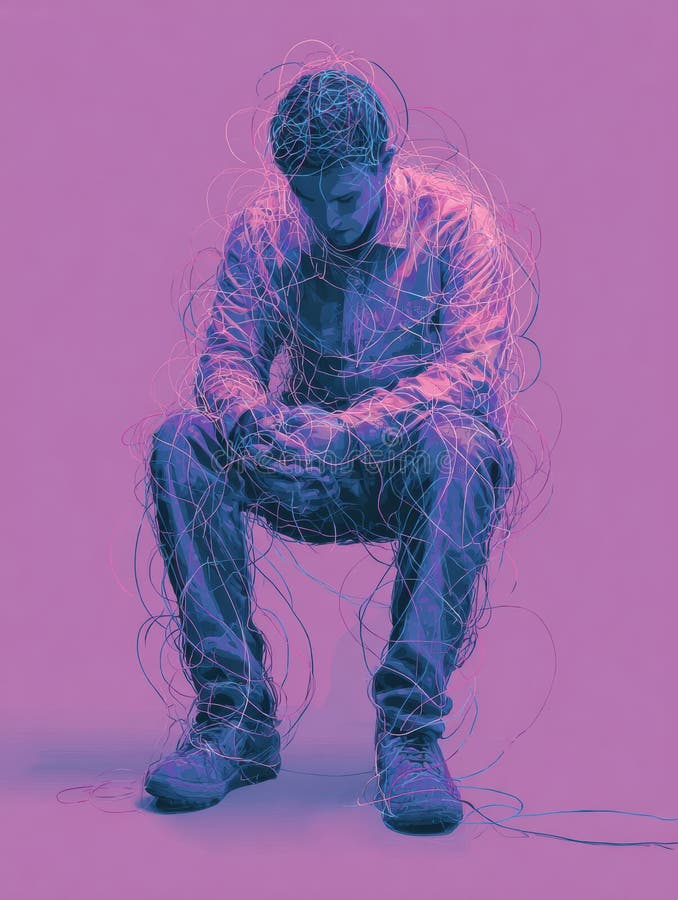 Mapping Anxiety Symptoms in a Soft Digital Style Around a Figure Seated ...