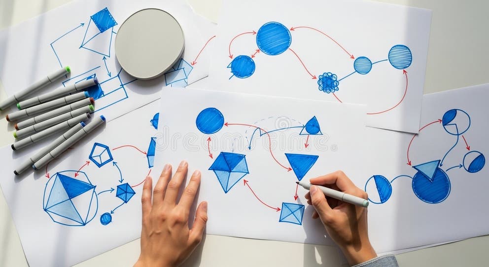 Mapping a Creative Strategy: Hands Sketching Blue and Red Abstract ...