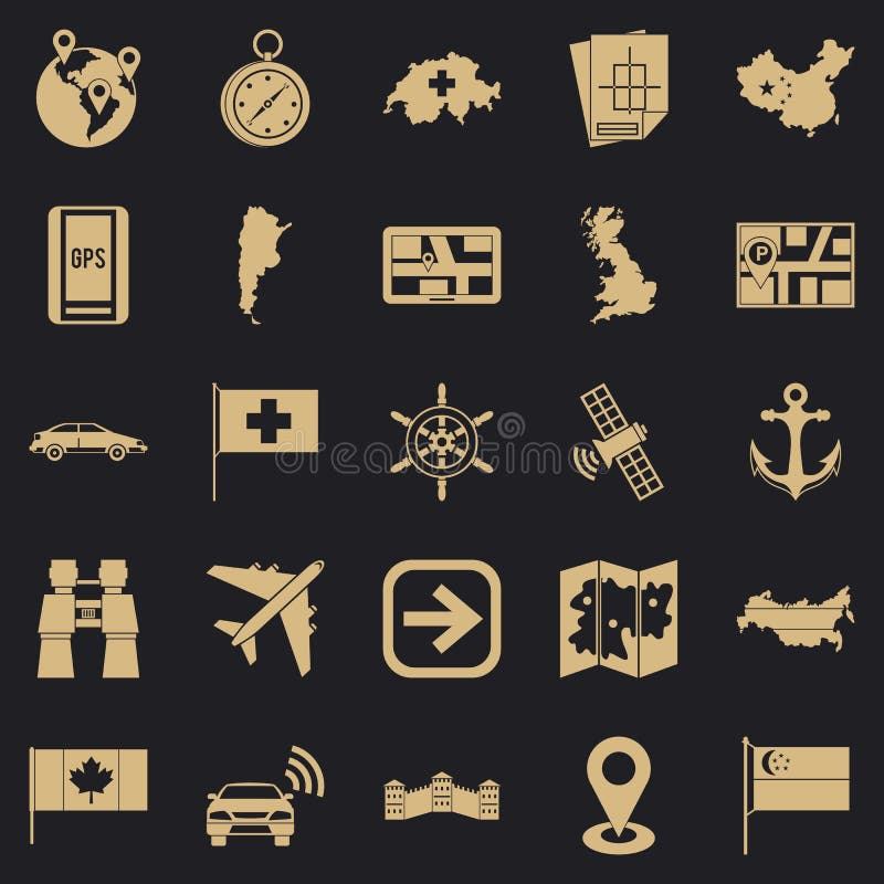 Mapping Icons Set, Simple Style Stock Vector - Illustration of atlantic ...