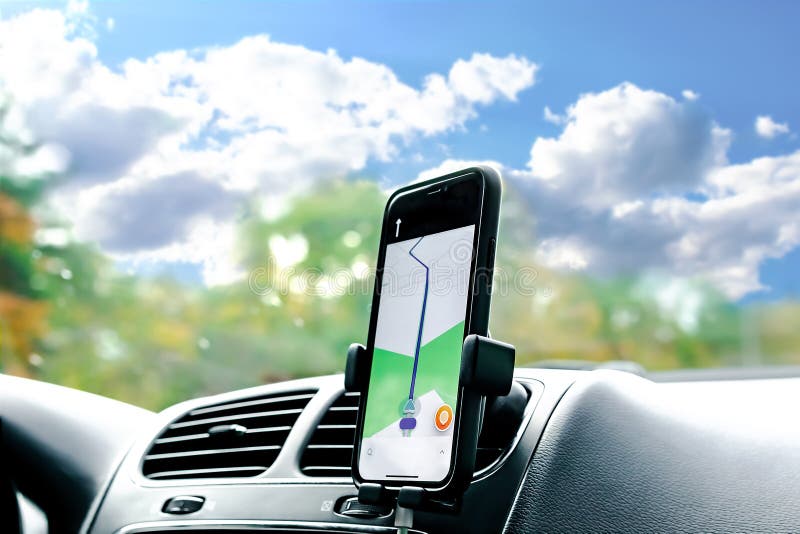 Maps Application with GPS Navigation on Smartphone Cellphone Screen in ...