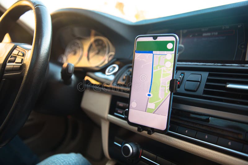Maps Application on Phone in Car Stock Photo - Image of transport, hand ...