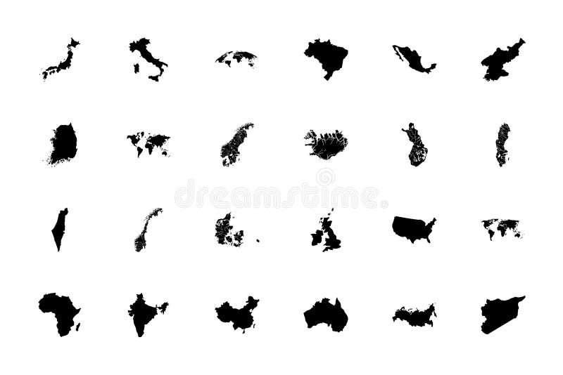 Maps Black Color Set Solid Style Flat Vector Image Stock Vector ...