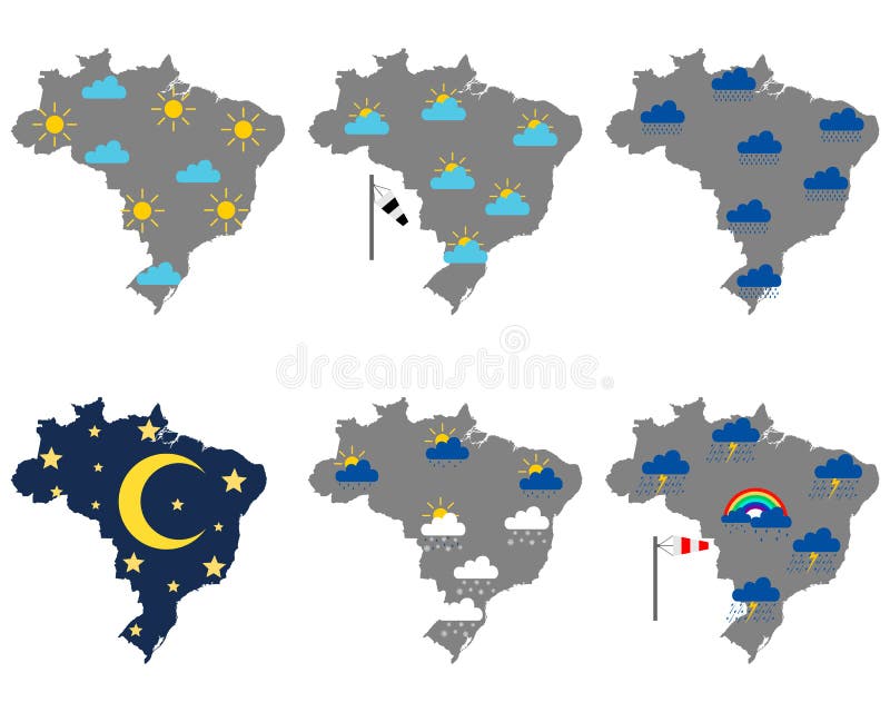 Maps of Brazil with Various Weather Symbols Stock Vector - Illustration ...