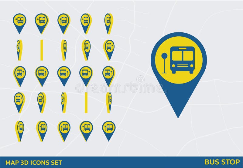 Maps 3D Icon Set Rotation Bus Stop Sign Vector Illustration Stock ...