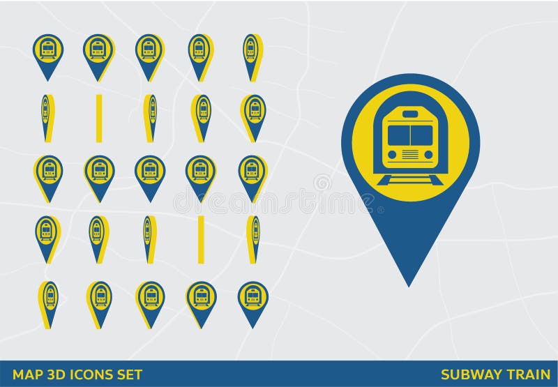 Maps 3D Icon Set Rotation Subway Train Sign Vector Illustration Stock ...