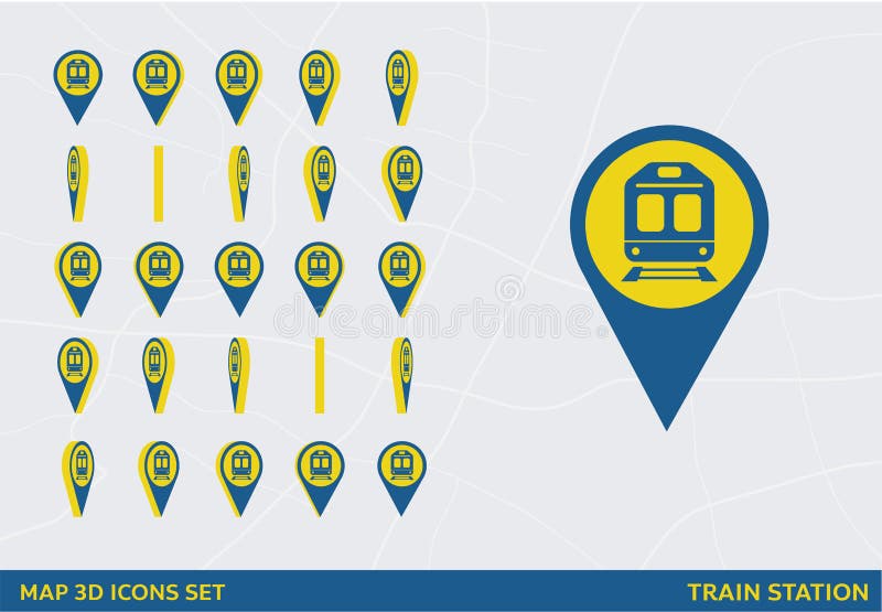Maps 3D Icon Set Rotation Train Station Vector Illustration Stock ...