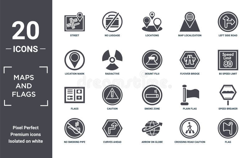 Maps.and.flags Icon Set. Include Creative Elements As Street, Left Side ...