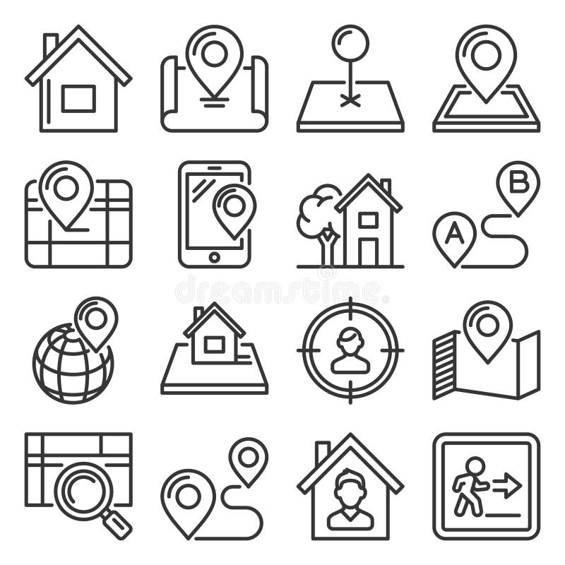 Maps and Home Location Icons Set. Line Style Vector Stock Vector ...