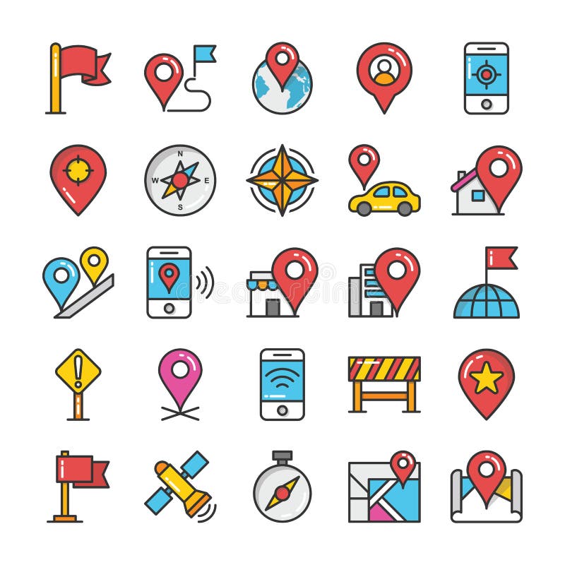 Maps and Navigation Colored Vector Icons Set 5 Stock Illustration ...