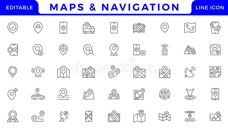Maps and Navigation Icon Set Illustration with Map, Navigation, Gps ...