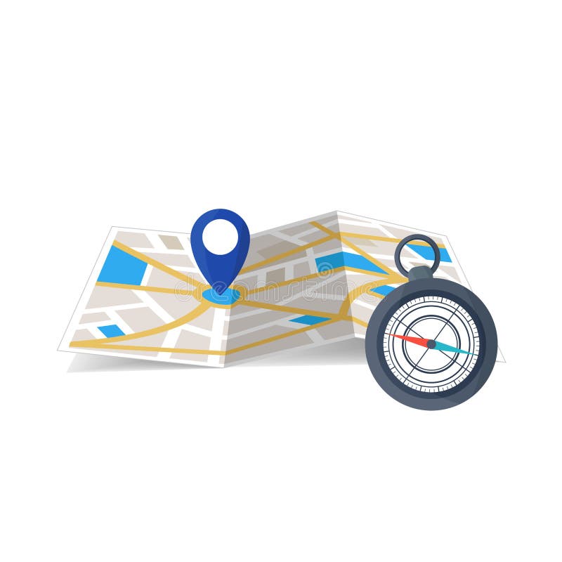 Maps Navigation with Red and Blue Color Point Markers and Compass ...
