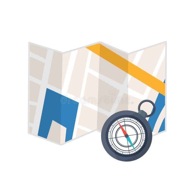 Maps Navigation with Red and Blue Color Point Markers and Compass ...