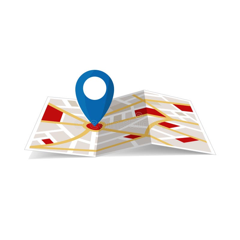 Maps Navigation with Red and Blue Color Point Markers and Compass ...