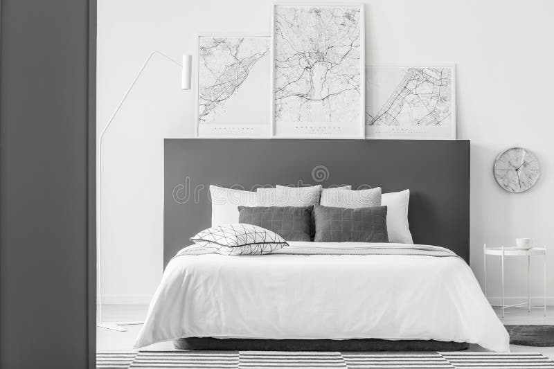 Maps in Simple Bedroom Interior Stock Image - Image of black, modern ...