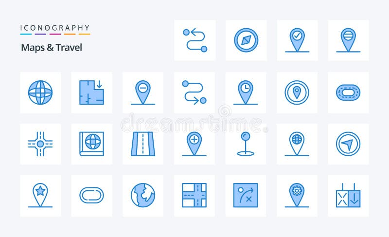 25 Maps Travel Blue Icon Pack Stock Vector - Illustration of track ...