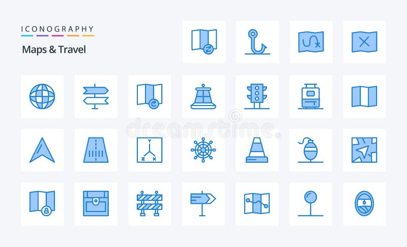 25 Maps & Travel Blue Icon Pack. Vector Icons Illustration Stock Vector ...