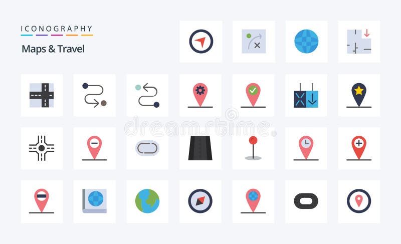 25 Maps Travel Flat Color Icon Pack Stock Vector - Illustration of ...