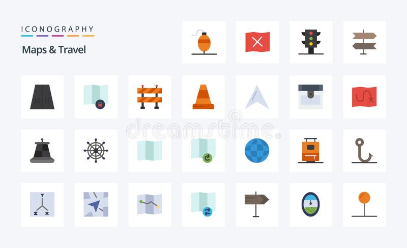 25 Maps Travel Flat Color Icon Pack Stock Vector - Illustration of ...