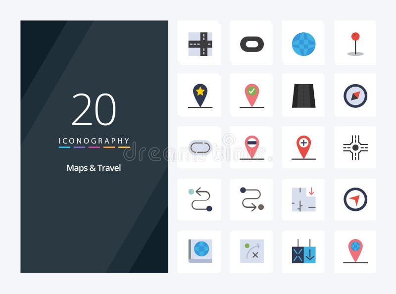 20 Maps Travel Flat Color Icon for Presentation Stock Vector ...