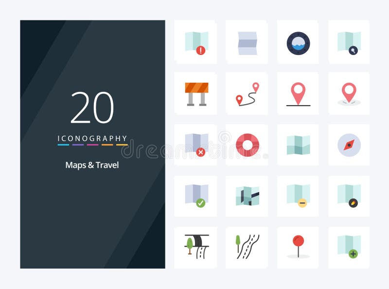 20 Maps Travel Flat Color Icon for Presentation Stock Vector ...