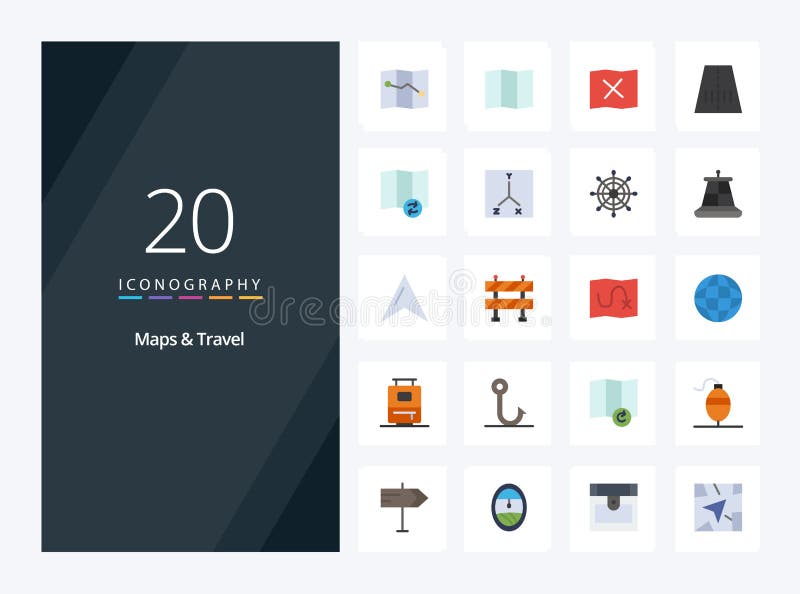 20 Maps & Travel Flat Color Icon for Presentation. Vector Icons ...