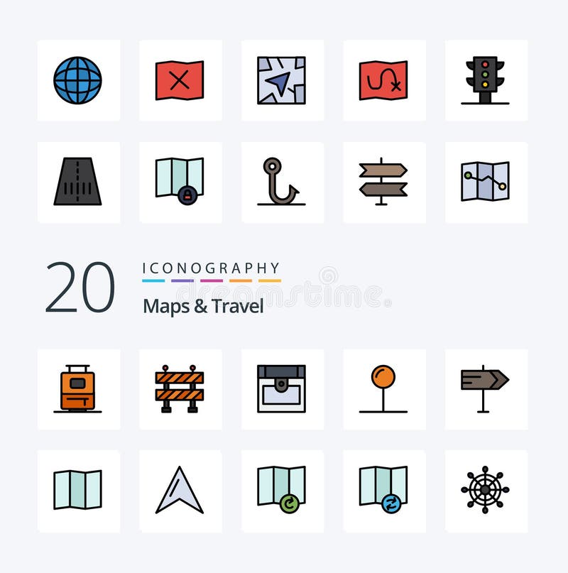 20 Maps Travel Line Filled Color Icon Pack Like Map Map Coordinate ...