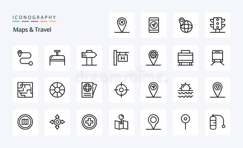 25 Maps Travel Line Icon Pack Stock Vector - Illustration of guide ...