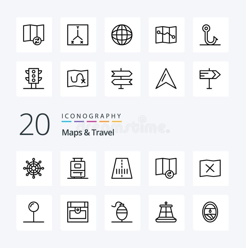 20 Maps Travel Line Icon Pack Like Chest Pin Transport Coordinate Map ...