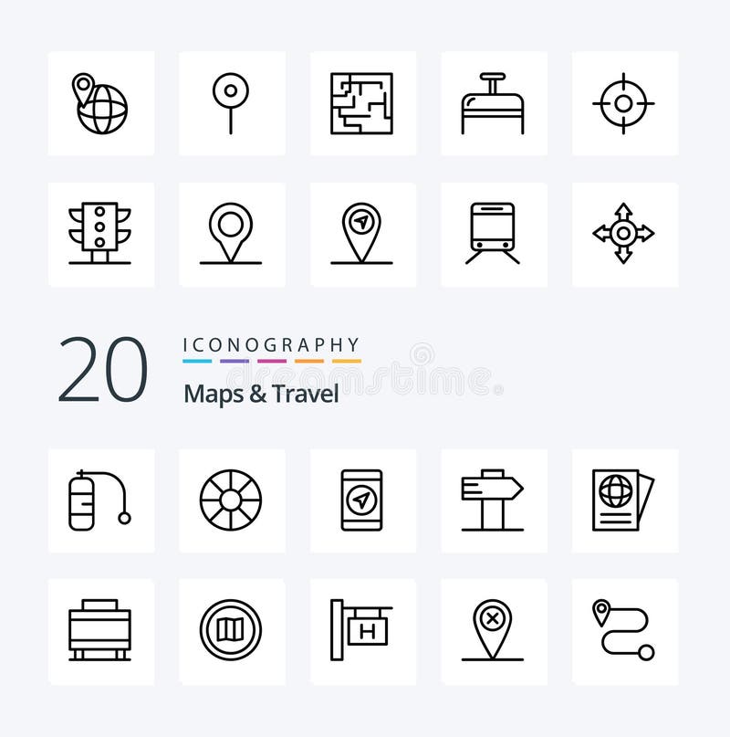 20 Maps Travel Line Icon Pack Like Travel Luggage Gps Travel Document ...