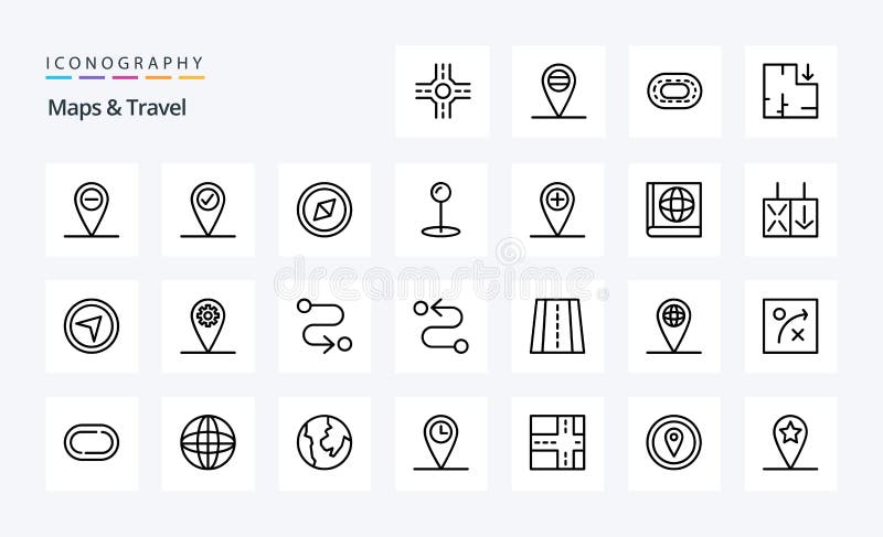 25 Maps & Travel Line Icon Pack. Vector Icons Illustration Stock Vector ...