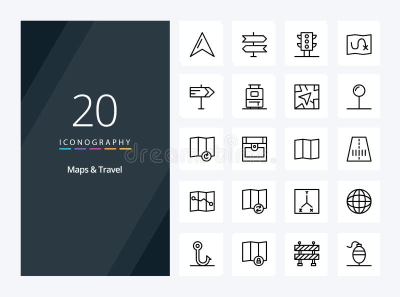 20 Maps Travel Outline Icon for Presentation Stock Vector ...