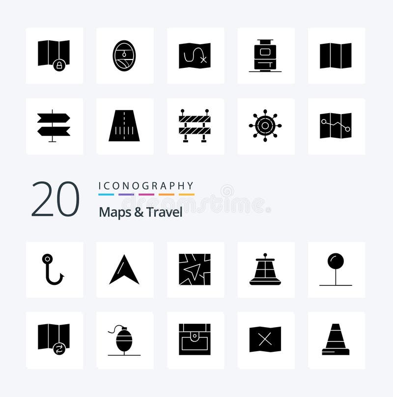 20 Maps Travel Solid Glyph Icon Pack Like Synchronize Map Route Pointer ...