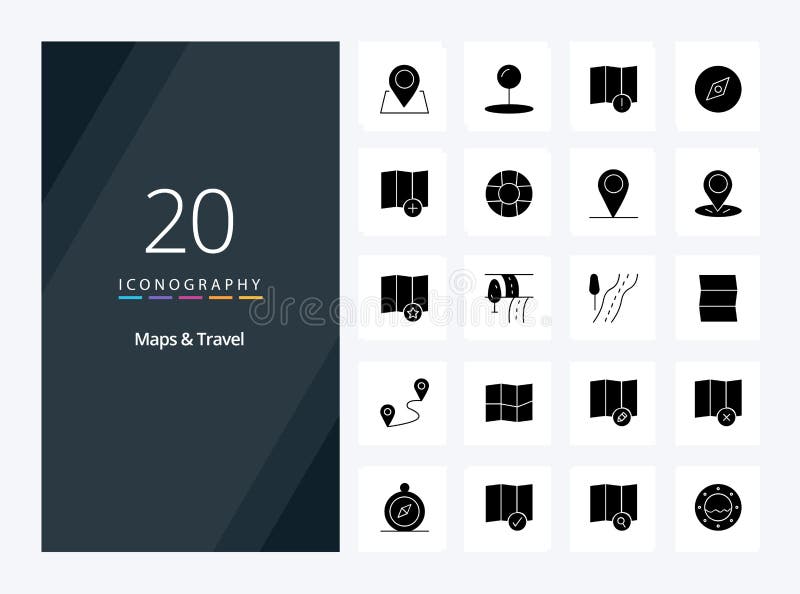20 Maps Travel Solid Glyph Icon for Presentation Stock Vector ...