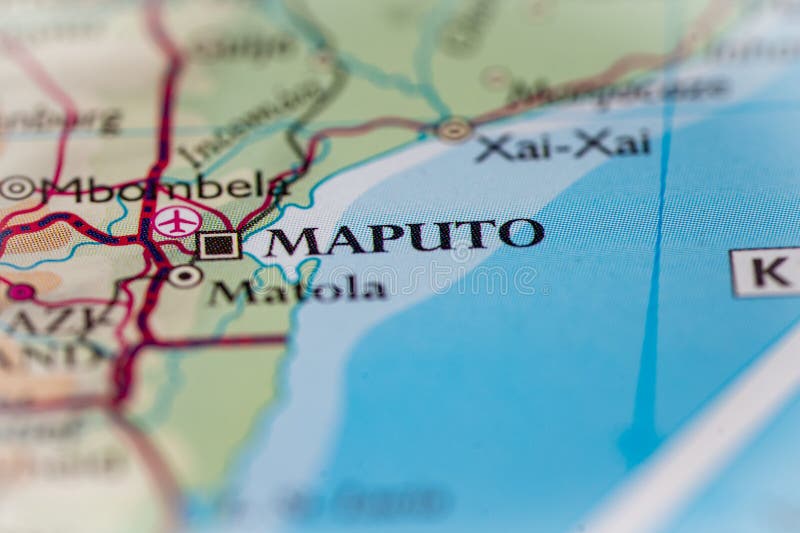 Maputo, Mozambique Highlighted on a World Map Stock Photo - Image of ...
