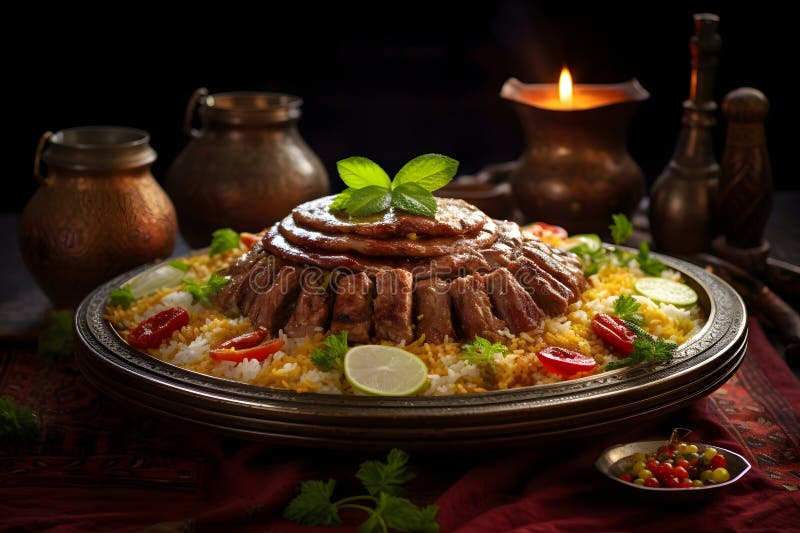 Maqluba, a Layered Dish with Rice, Meat, and Vegetables Stock ...