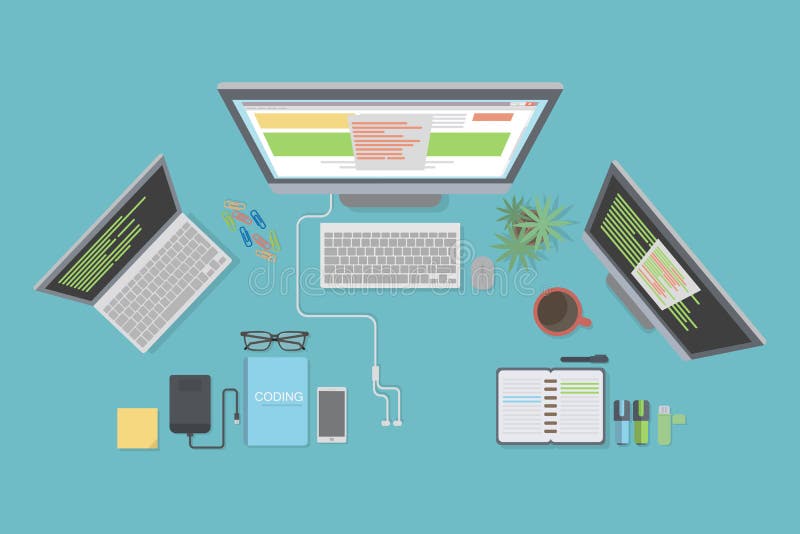 Maqueta Del Escritorio Del Programador Ilustración del Vector ...