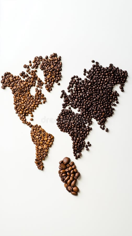World Map Made of Coffee Beans on White Background Stock Illustration ...