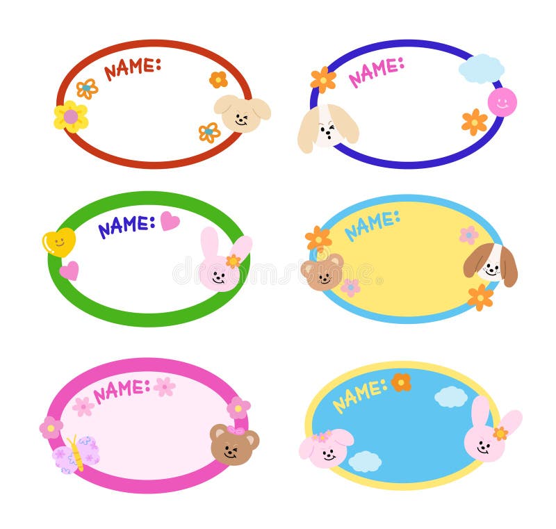 Various Designs of Cute Name Tags with Puppy, Bunny, Teddy Bear, Heart ...