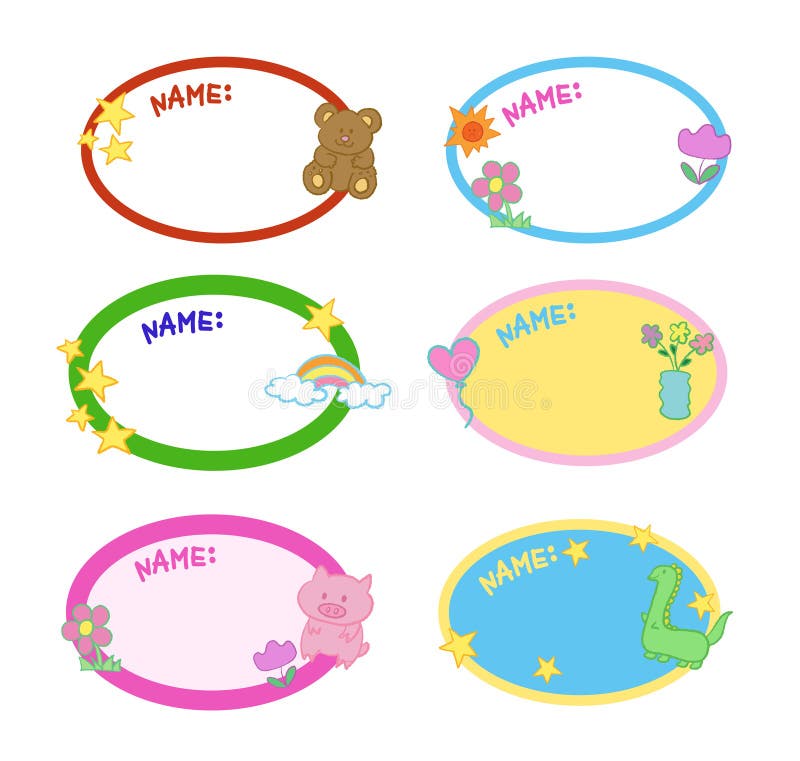 A Set of Cute Name Labels and Stickers Template Design in Green Stock ...