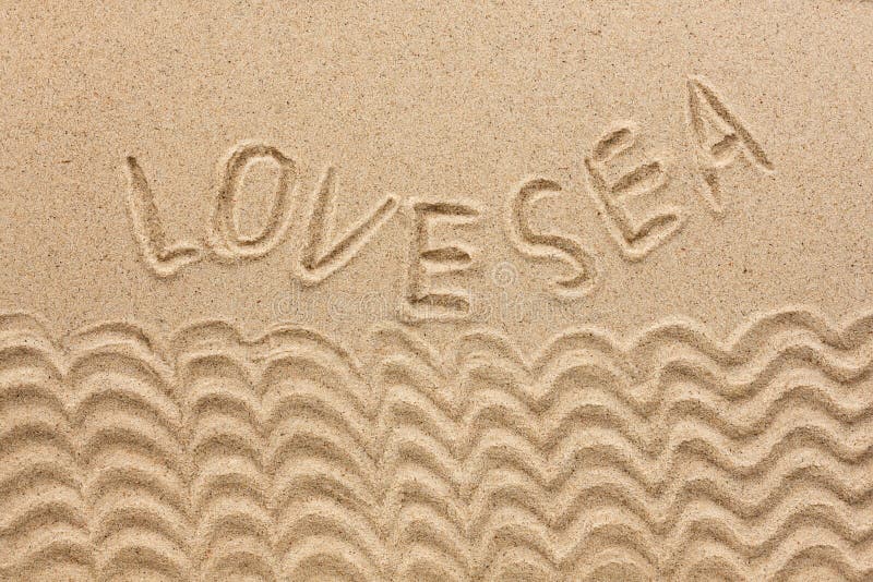 Mar Do Amor Da Palavra Escrito Na Areia Foto de Stock - Imagem de ...